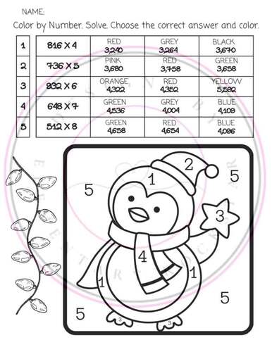 Multiplication and Division Winter Color by Number Worksheets (Upper ...