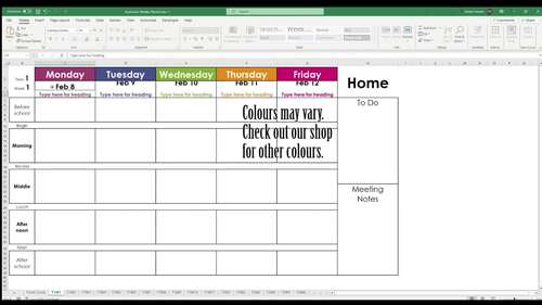 Australian Teacher Digital Weekly Planner - Dates - Excel & Sheets - BLACK