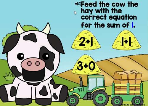 Feed the Cow Fluency Additions Boom Cards by Teacher's Pride | TPT