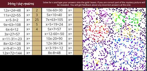 Solving 2 Step Equations Christmas Math Pixel Art Winter Activities ...