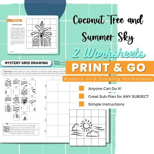 HIGH SCHOOL ART SUB PLAN/WORKSHEET: Mystery Grid One-Day Art Activity