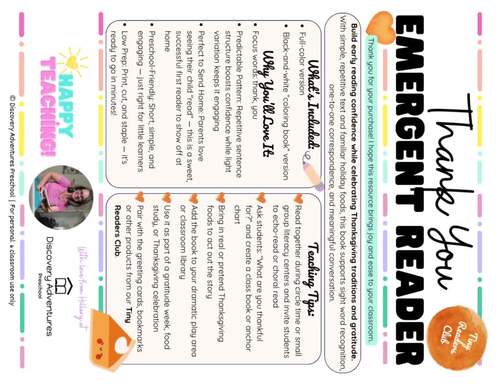 Thanksgiving Emergent Reader | “Thank You” Book for Preschool ...