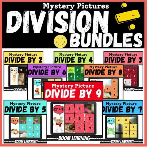 Division from 2 to 9 Mystery Pictures Bundle Boom Learning | TPT