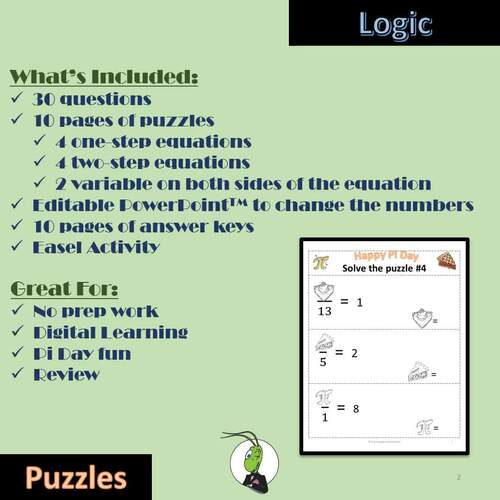 Pi Day Solving Equations | Number Sense Logic Puzzles | Algebra 1