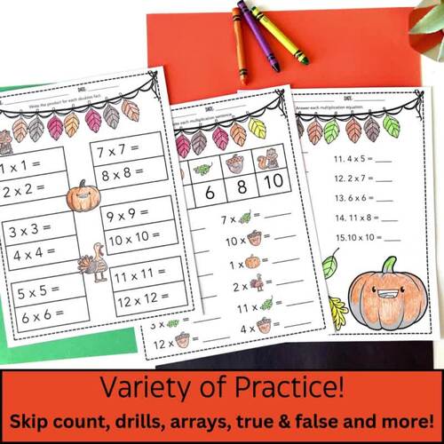 Fall Multiplication Worksheet Packet | Printable No Prep | Fact Fluency