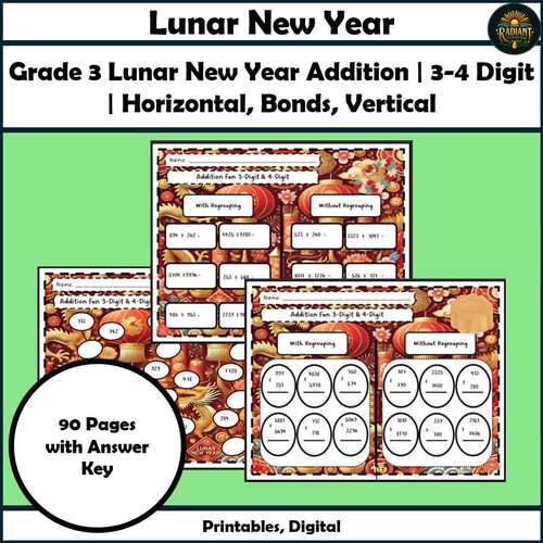 Grade 3 Lunar New Year Addition Math 3 4 Digit Regroup No Regroup ...