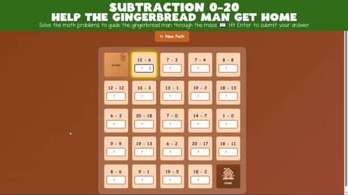 Help the Gingerbread Man get Home! | Subtraction Facts 0–20 Digital ...