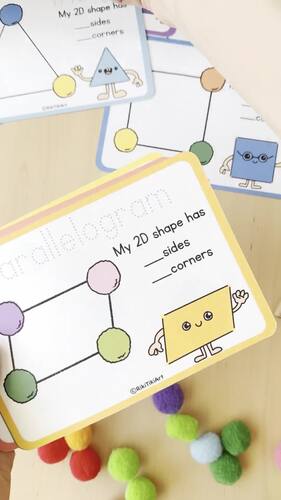 Pom Pom Shapes Activity 2D Shape Montessori Printable Visual Cards Math ...