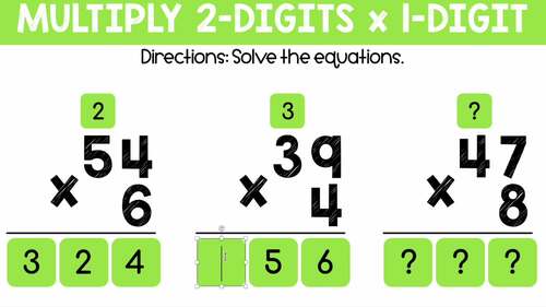 2 Digit by 1 Digit Multiplication Practice Standard Algorithm Digital ...