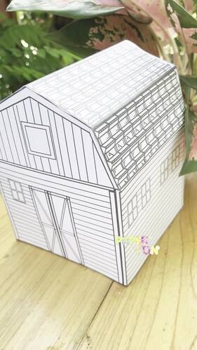 3D Paper Barn Craft Printable | Farm Theme Coloring & Cutting Activity ...