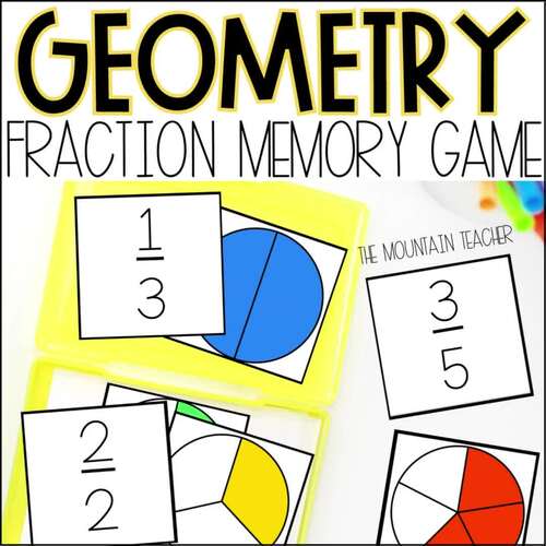 Memory Fractions Game - 1st, 2nd or 3rd Grade Fraction Math Center