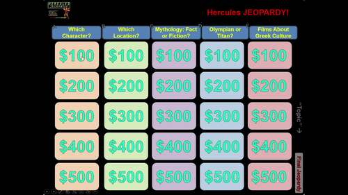 HERCULES Film Jeopardy Game: interactive Slides, Printable Answer Key