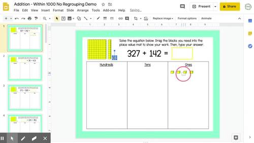Add Within 1,000 Without Regrouping on Google Slides | Distance Learning