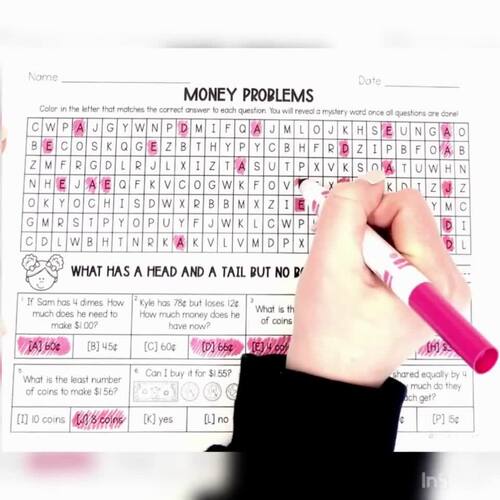 Counting Money Word Problems Worksheets | No Prep Math Puzzles 2.MD.8