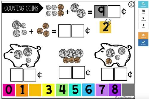 Digital Math Tiles: Counting Coins Boom Cards™ by Inspired Elementary