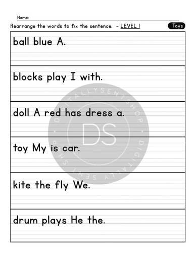 Sentence Building Worksheets, Jumbled Word Activities, Rearrange the ...