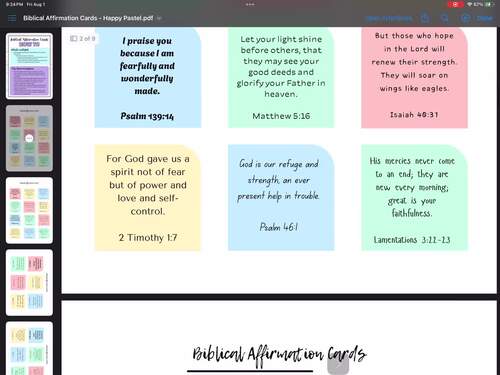 Biblical Affirmation Cards - Back to School Set - 2 Sizes - Pastel Colors