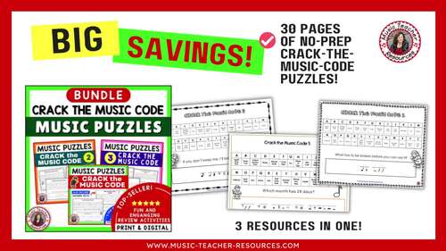 Music Symbol Puzzles Crack the Code BUNDLE by MusicTeacherResources