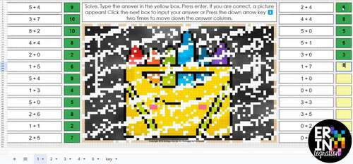 Back to School Math Pixel Art Addition and Subtraction Basic Fact Practice