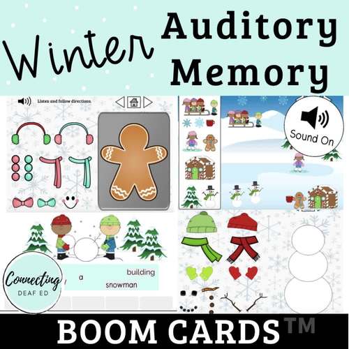 Winter Auditory Memory ⚡Boom Cards™⚡ with audio by Connecting Deaf Ed