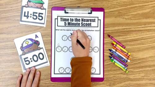 Telling Time to the Nearest 5 Minutes - Scoot Game by The Teacher's Cottage