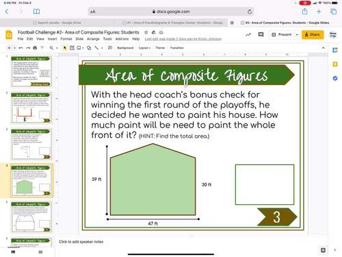 Area of Composite Figures 6th Grade Measurement | Area Football Challenge