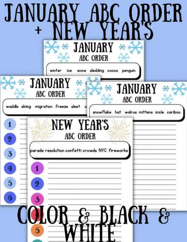 January ABC Order Morning Work in Color and Black and White | TPT