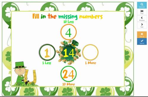 St Patricks Day Math 1 Less 1 More 10 Less 10 More Boom Cards Digital ...
