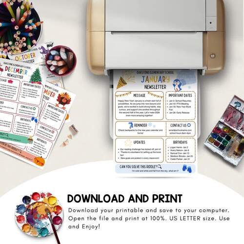 PTO PTA January Monthly Newsletter Template Editable by Aprilmakesprintable
