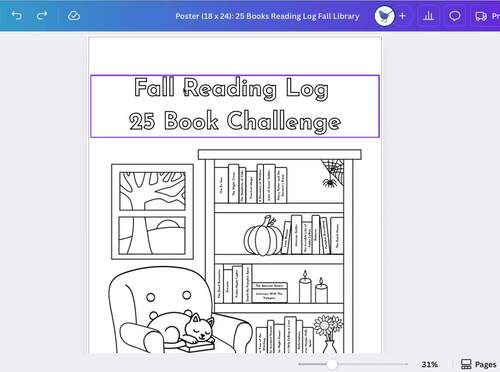 Fall Reading Log: Customizable Poster: 25 Book Challenge Tracker
