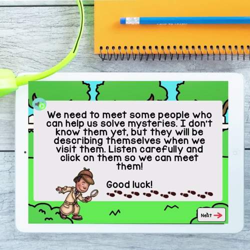 Auditory Comprehension | Detective Game Boom Cards™ by Little Beacon