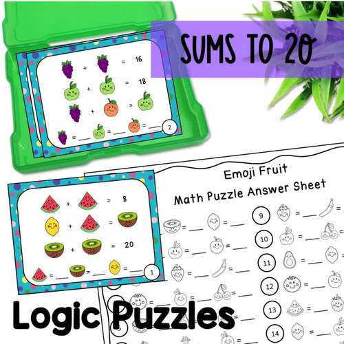 Fruit Emoji Logic Puzzle Math Task Cards Addition Within 20 by The 4x6 ...