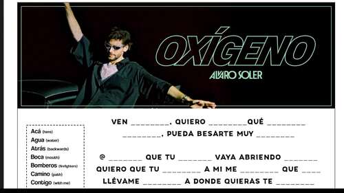 Alvaro Soler - 'Oxígeno' Spanish Cloze Song Sheet *LYRIC VIDEO* | TPT