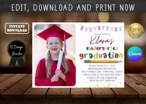 Editable Kindergarten Graduation Invitation Kindergarten Grad Invites