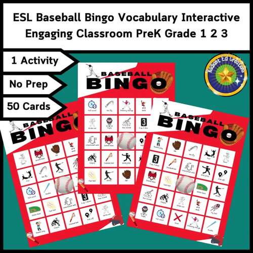 Baseball Bingo Vocabulary ELA ESL English Game Logic Puzzle Sight Word ...