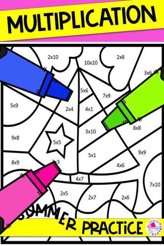 Summer Theme Color by Number Multiplication by Primary Piglets | TpT