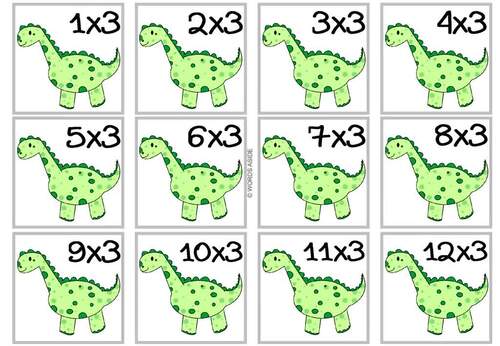 Dinosaur Math Facts Multiplication Cards by Words Aside | TPT