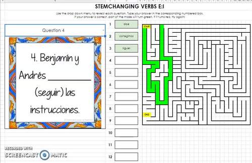 E to I Stemchanging Verbs Digital Maze by Manzana para la maestra