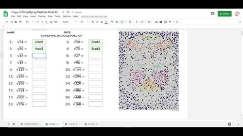 Digital Resource Pixel Art Math Simplifying Radicals | Radical Expressions
