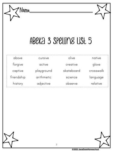 Abeka Spelling & Poetry 3 List 5 - 6th Ed. - Practice - Words do not ...