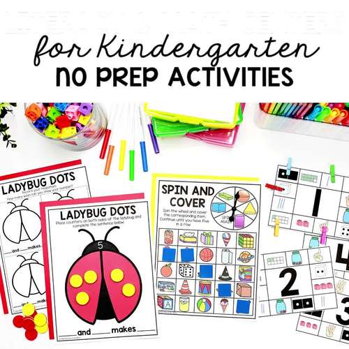 No Prep Math and No Prep Literacy Centers for Kindergarten Bundle