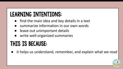 Summarizing Practice | Digital Teaching Slides by Mac and Cheese Learners