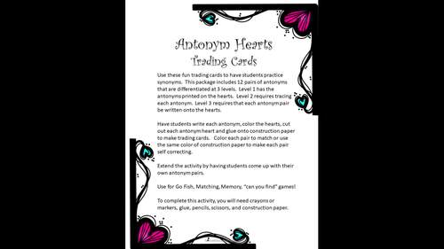 Antonym Hearts Trading Cards (VAAP 7E-RW 1 e) by Special Education Depot