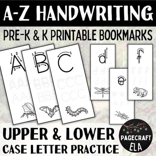 A-Z Bookmarks | Handwriting Practice | Garden Creatures | Nature Theme