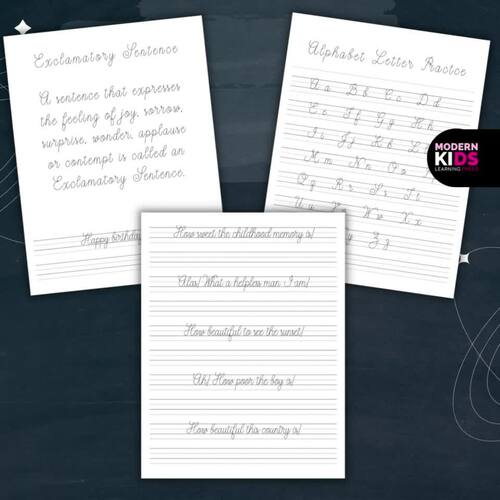 Cursive Handwriting Practice with Exclamatory Sentences | TPT