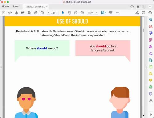 ESL Elementary Lesson: Learn How to Use Should by ESL Class Workshop