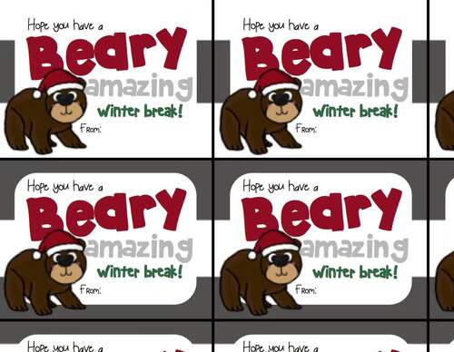 Cute Bear Christmas/ Winter Holiday Gift Tag- Have a Beary amazing ...