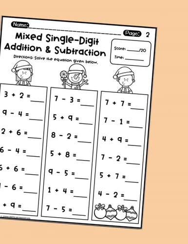 Christmas Mixed Addition and Subtraction Math Fact Fluency Drills ...