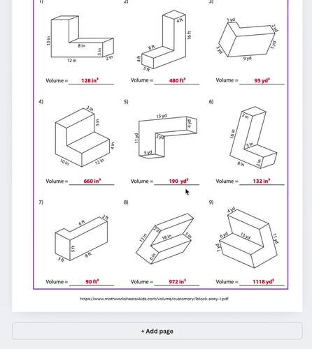 Volume of Composite Figures Worksheet (5th Grade) | TPT