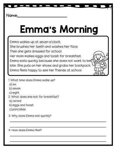 1st Grade Reading Comprehension Passages with Questions Short Answer ...